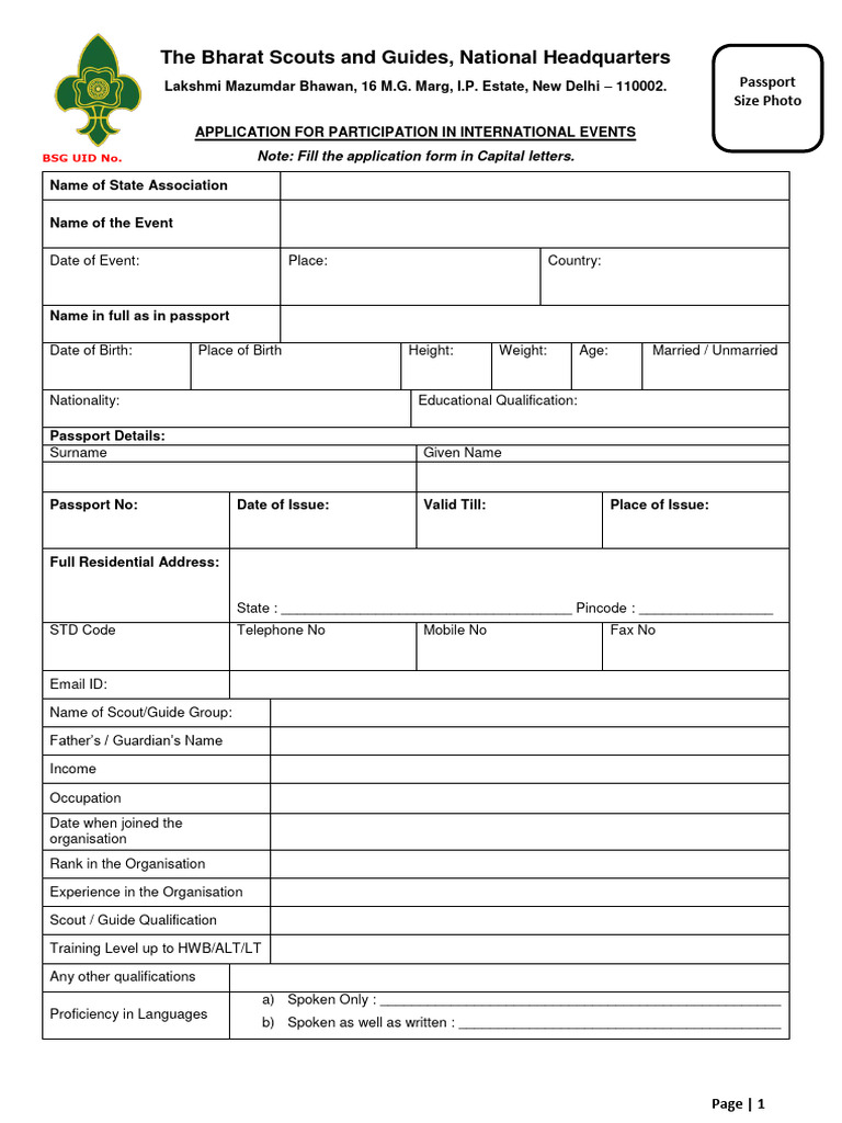 The Bharat Scouts and Guides, National Headquarters: Passport Size ...