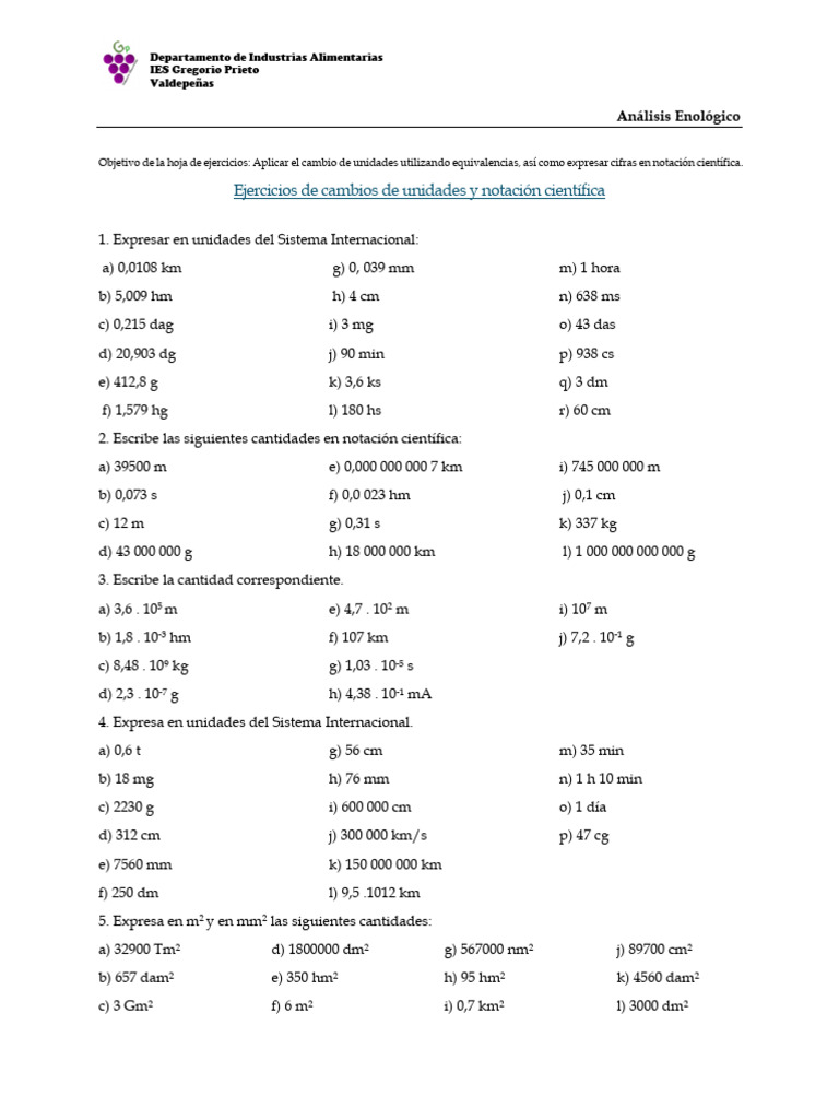 ejercicios cambio de unidades | PDF