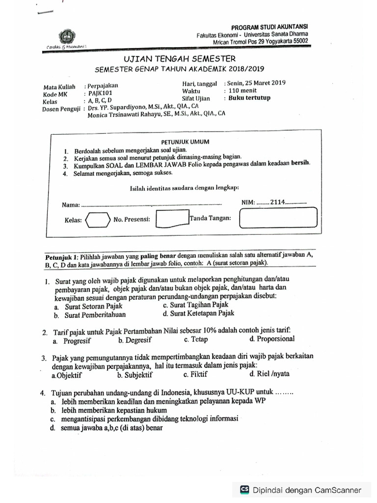 Uts Perpajakan 2018-2019 | PDF