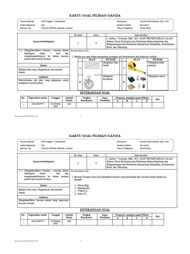 Kartu Soal Edit | PDF