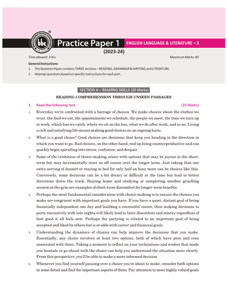 Class 10th Practice Paper 1 (Session 2023-2024) | PDF | Tiger