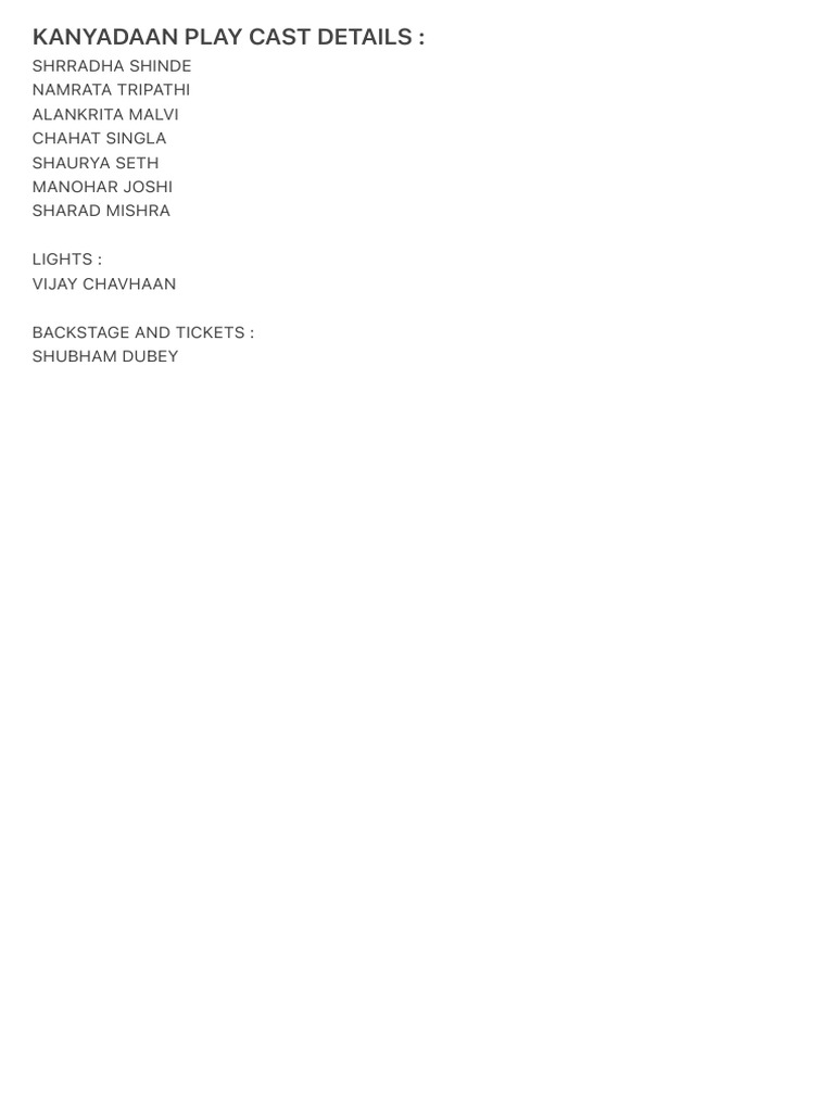 Kanyadaan Play Cast Details | PDF