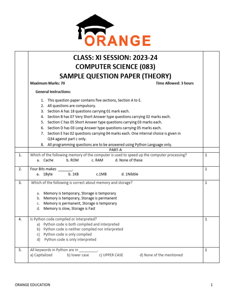 11TH CS Sample Paper | PDF | Computer Data Storage | Phishing