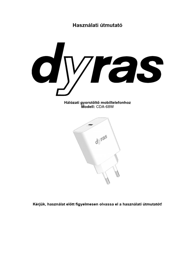 Dyras Cda-68w Halozati Tolto Adapter Hasznalati Utasitas | PDF