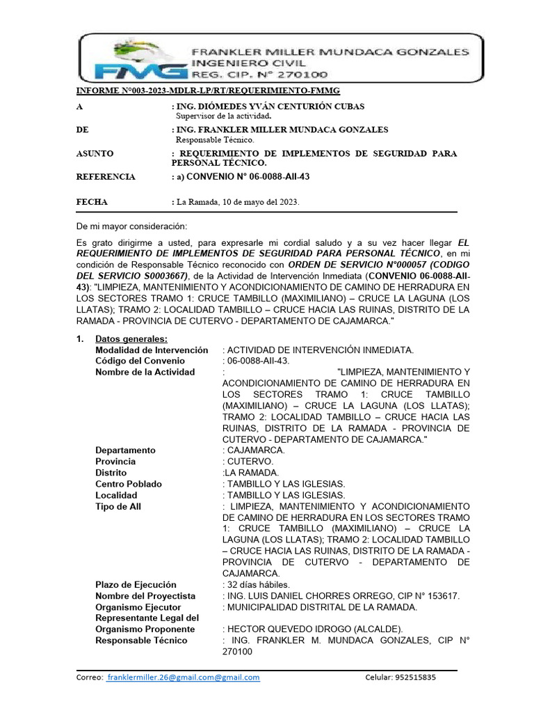 Informe N°003-2023-Mdlr-Adquisición de Epp PT-FMMG | PDF