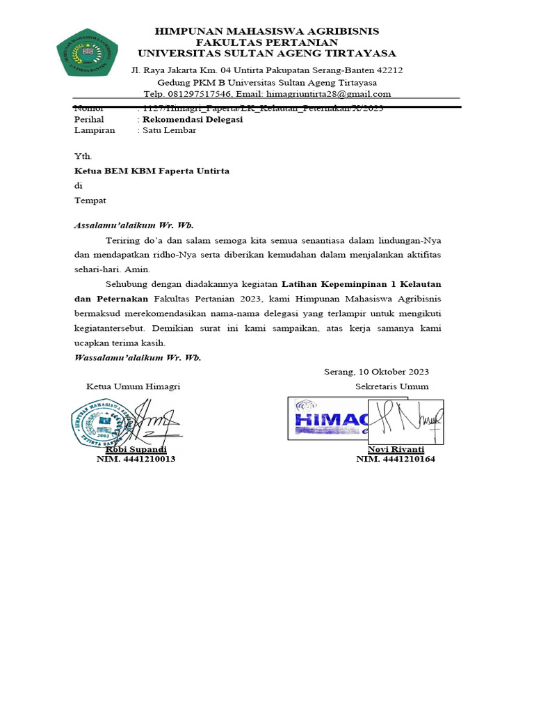 Delegasi Osjur Peternakan Himagri 2023 | PDF | Sains & Matematika