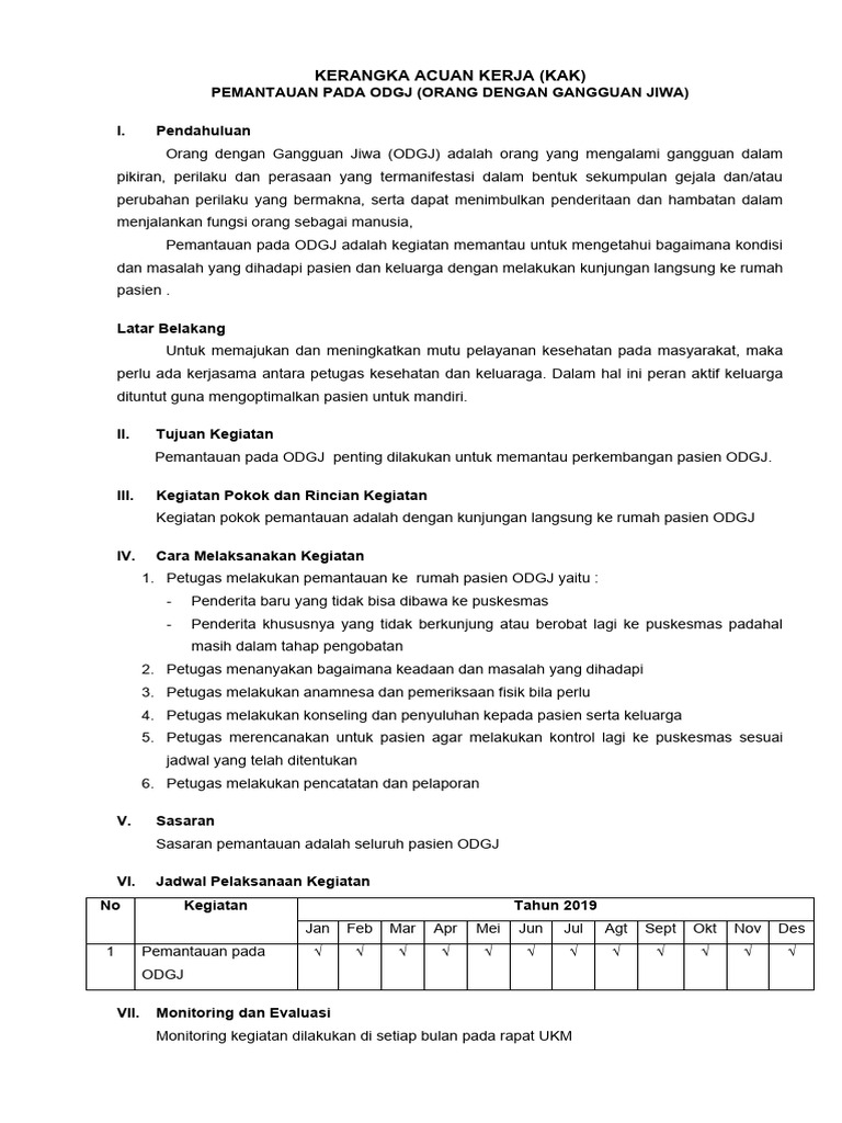 KAK Pemantauan Pada ODGJ | PDF | Pengembangan Diri | Kesehatan Holistik