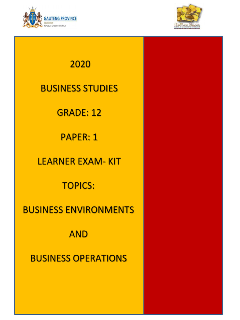 2020 Business Studies Business Studies Grade 12 Paper 1 Exam Kit | PDF ...