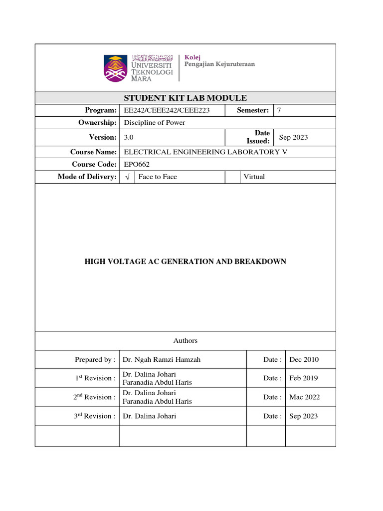 HV1 - Student Kit - Sep 2023 (Final) | PDF | Electric Arc | Insulator (Electricity)