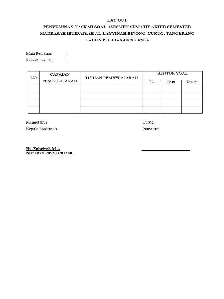 FORMAT SOAL ASAS (Kumer) 2324 - 115933 | PDF