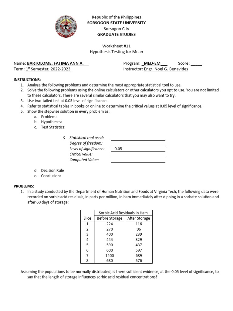 Hypothesis Testing For Mean ANS | PDF | Statistical Significance ...