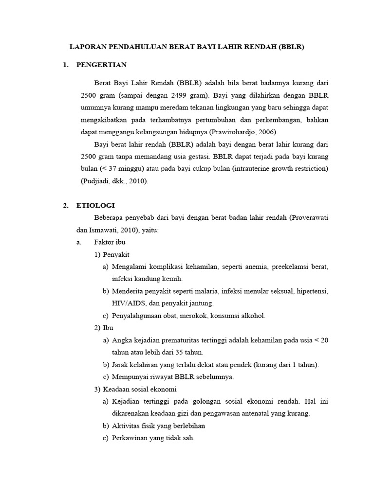 Laporan Pendahuluan BBLR | PDF