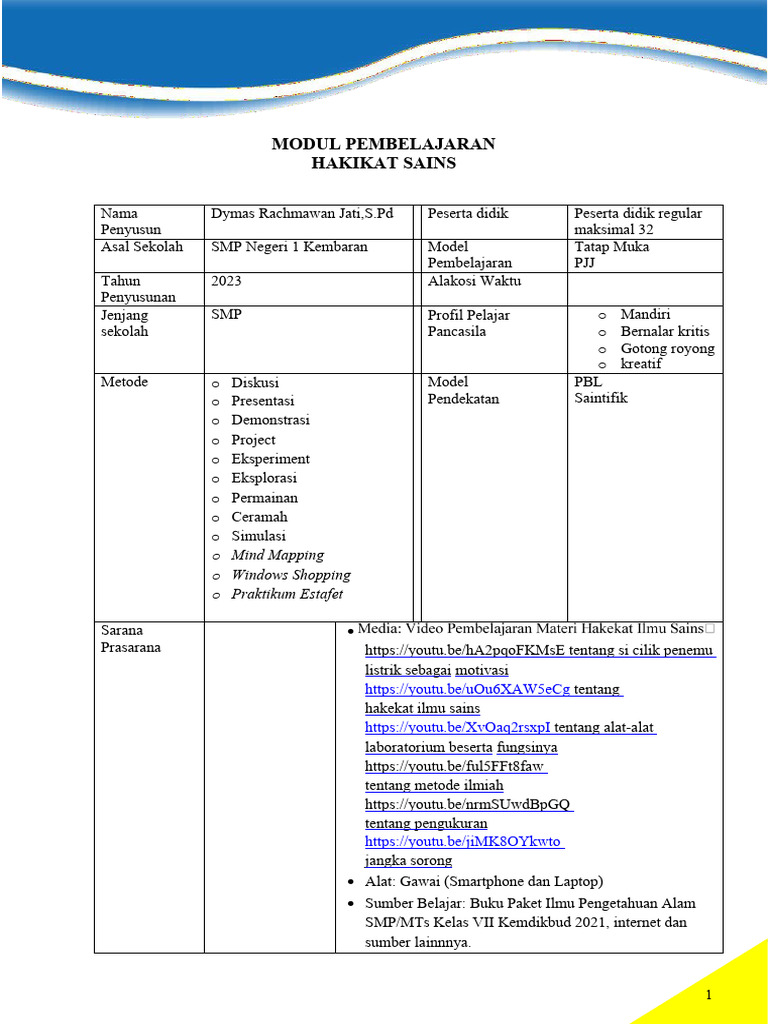 Modul Ajar IPA - Hakekat Sains - Fase D | PDF | Seni | Sains & Matematika