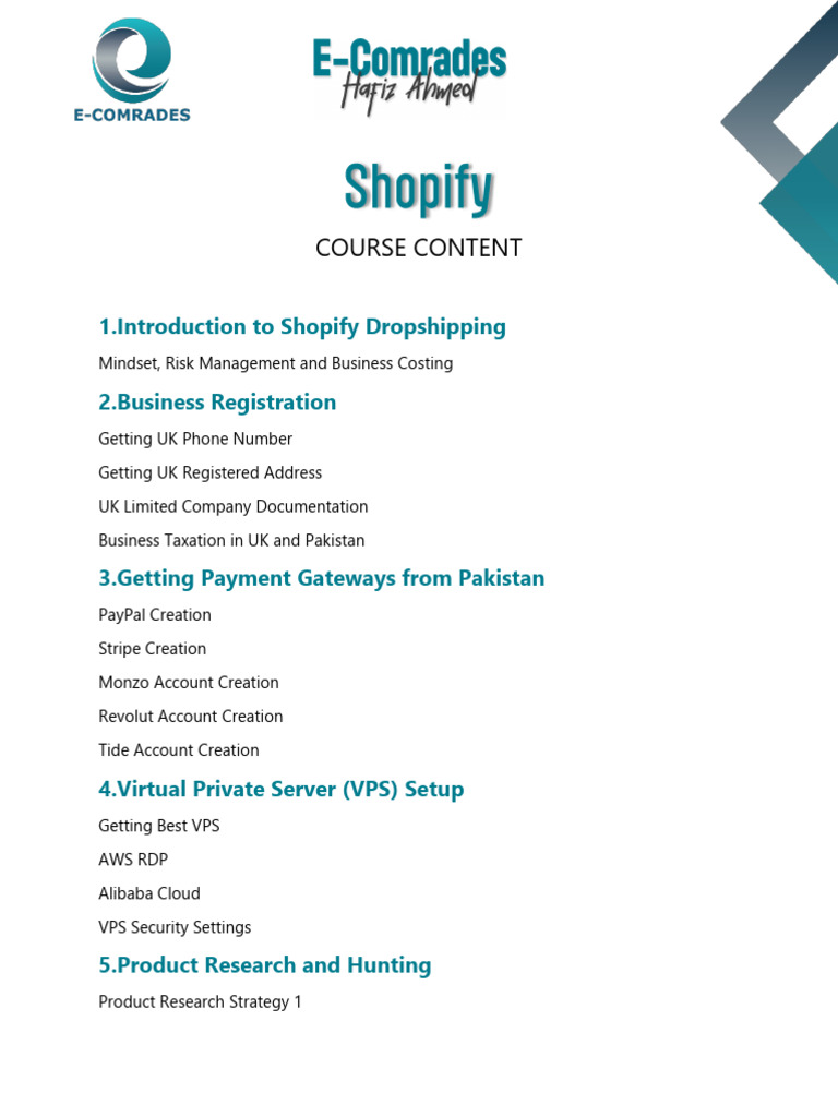 Shopify Course Outline 1 Pdf