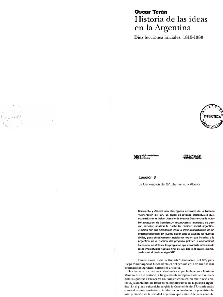 14 - Terán, Oscar - Historia de Las Ideas en La Argentina | PDF | Historia