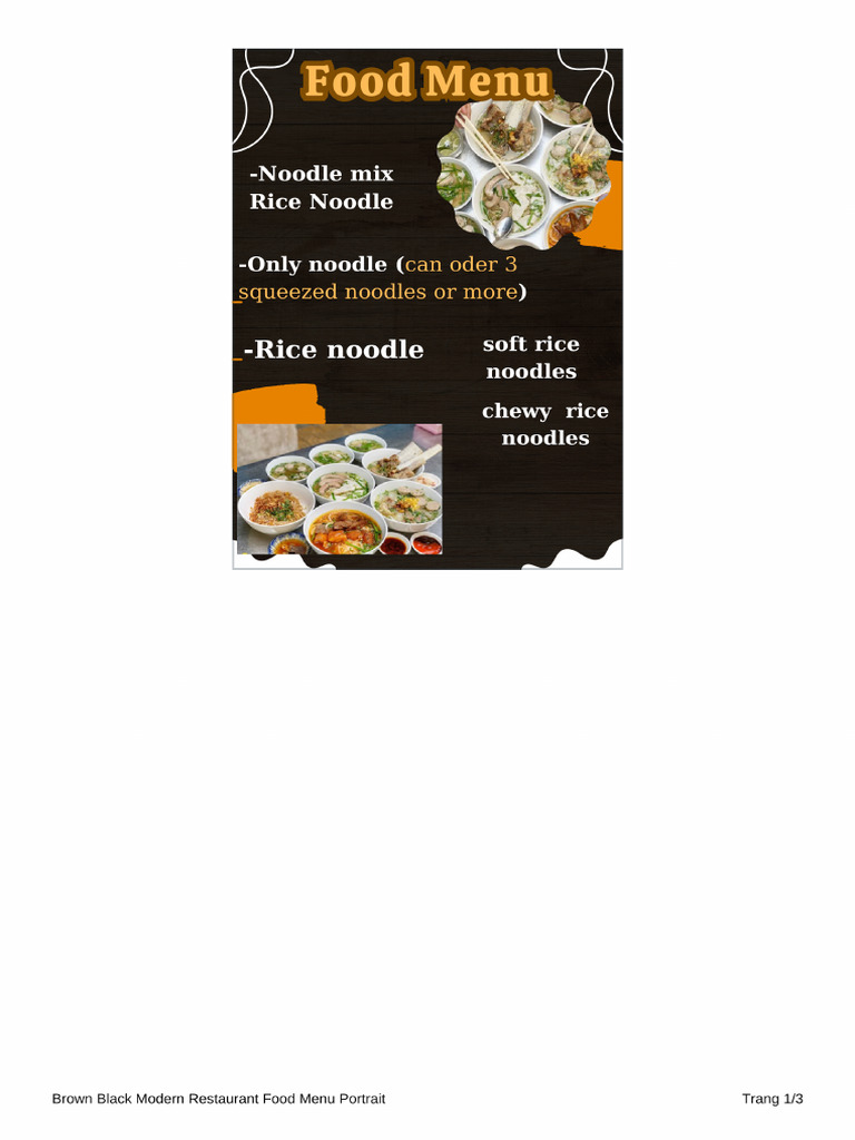 Brown Black Modern Restaurant Food Menu Portrait | PDF