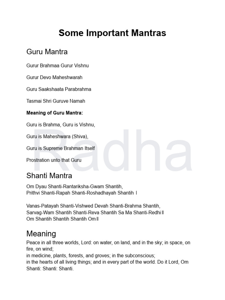 Some Important Mantras | PDF