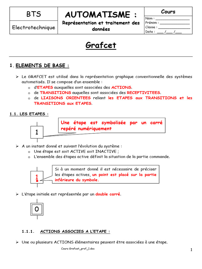 Cours Grafcet - Prof - 1 | PDF
