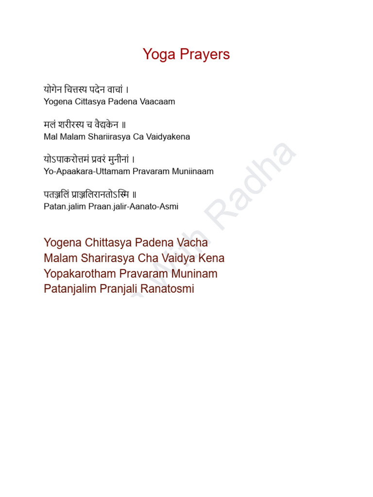 Yoga Prayers and Meanings by Radha | PDF