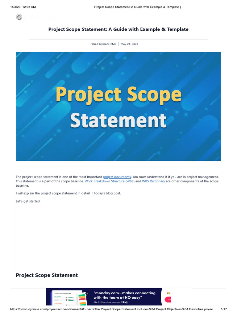 Project Scope Statement - A Guide With Example & Template | PDF | Project Management | Business