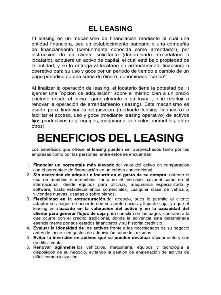 Guía Completa sobre Leasing y sus Tipos | PDF | Bancos | Economias