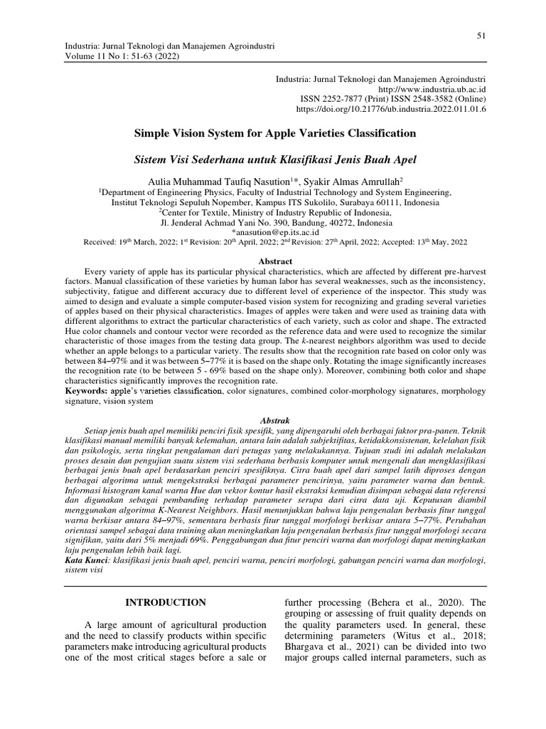 Simple Vision System For Apple Varieties Classification | PDF