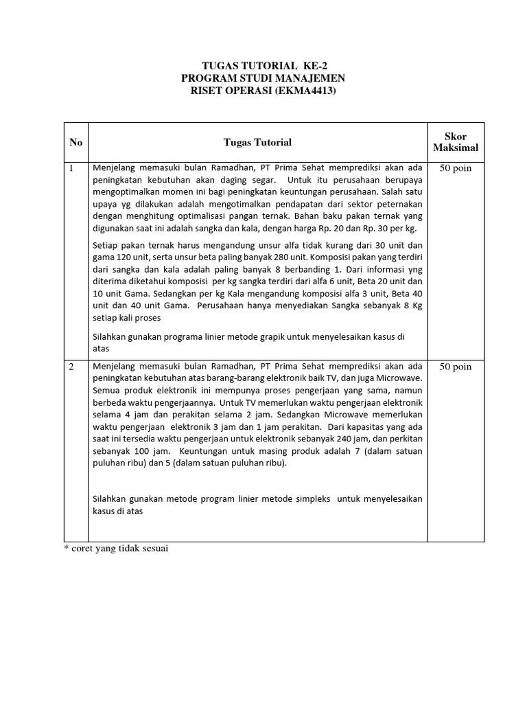 TUGAS TUTORIAL 2 (1) Riset Operasi | PDF