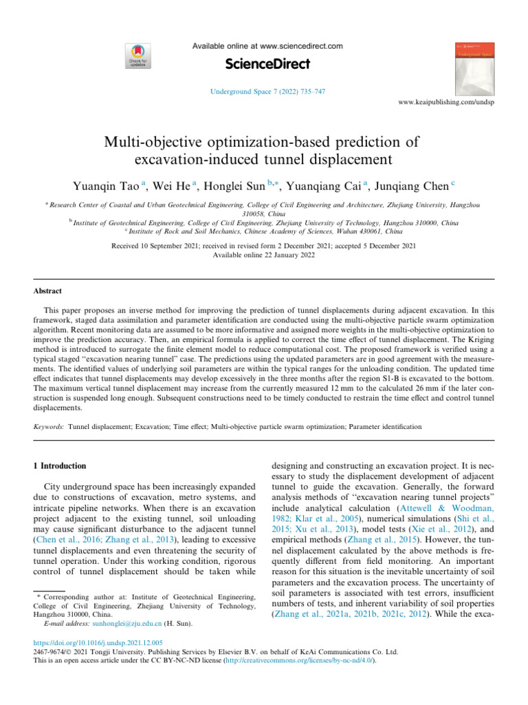 Multi Objective Optimization Based Prediction of Excavation - 2022 - Underground | PDF | Science ...