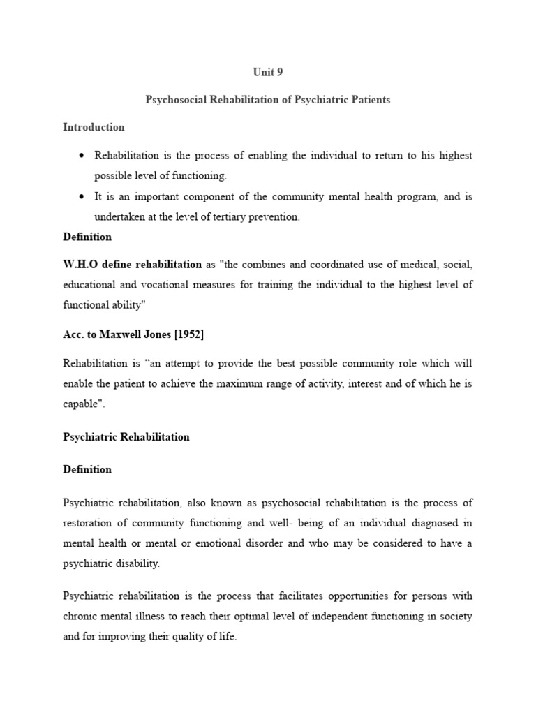 Goals of Psychosocial Rehabilitation | PDF