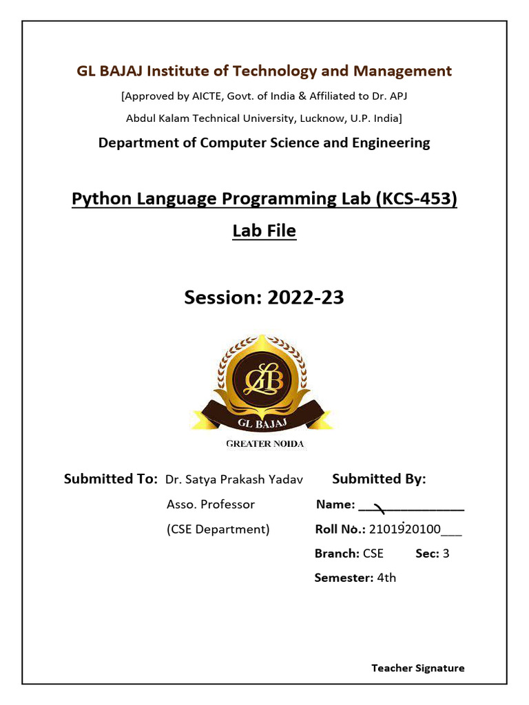 Python Language Programming Lab 1 Format Manikya Pdf Computing Computer Programming
