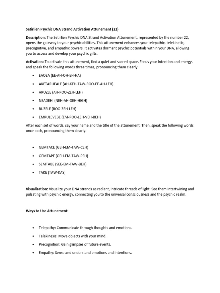 Setirlien Psychic 22 DNAStrand Activation Attunement | PDF | Psychic ...