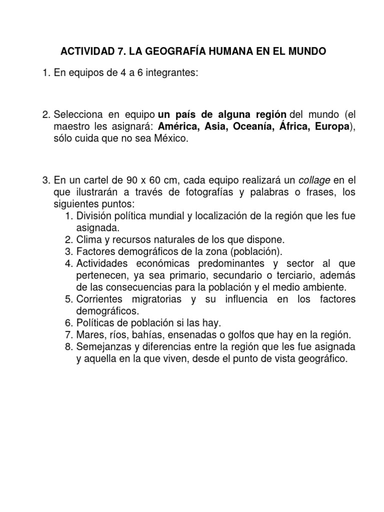 Actividad 7. La Geografía Humana en El Mundo (1) | PDF