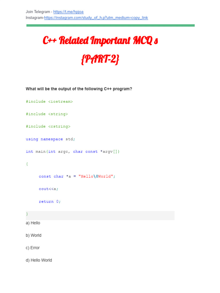 C++ MCQs for Programming Enthusiasts | PDF