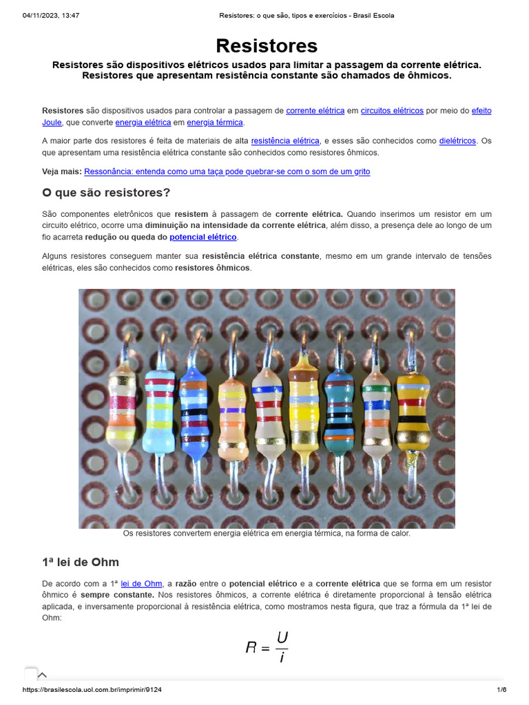 Resistores_ o Que São, Tipos e Exercícios | PDF | Resistor ...