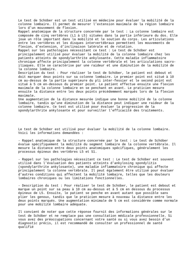 Le Test de Schöber Est Un Test Util | PDF | Vertèbre | Colonne vertébrale