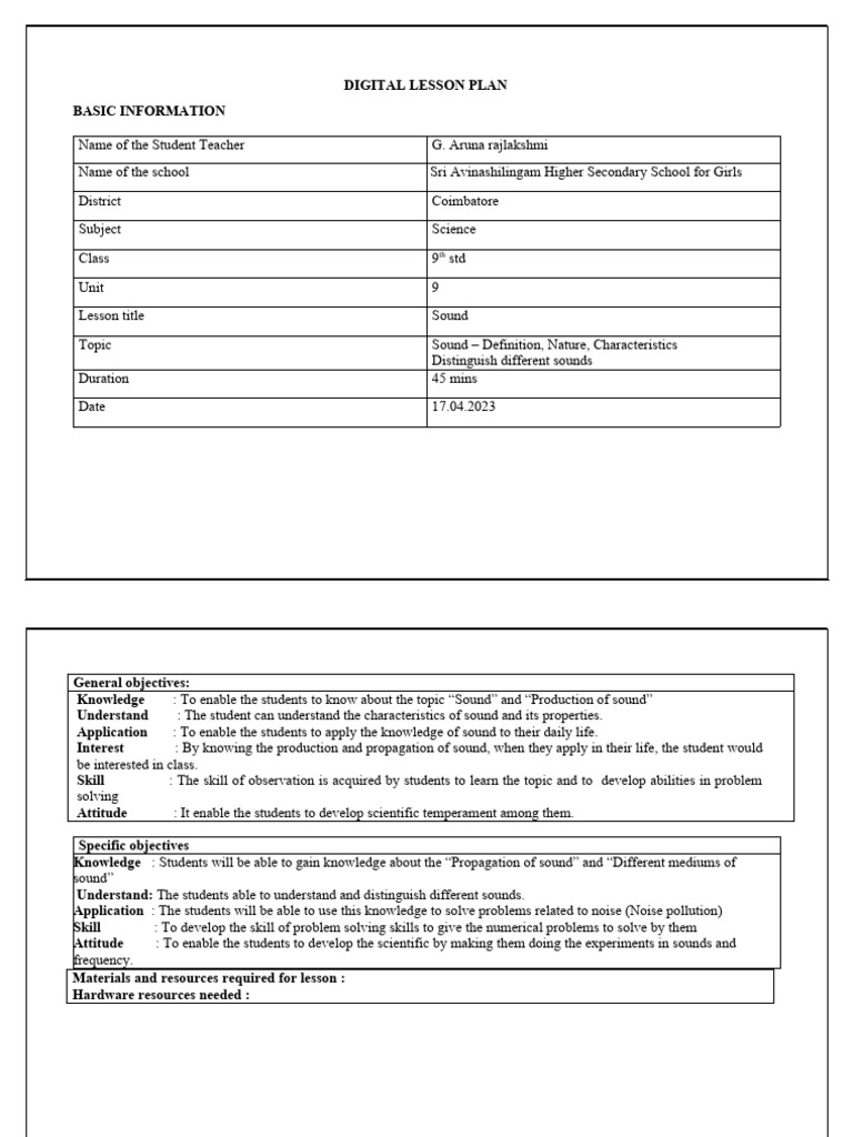 Aruna Digital Lesson Plan | PDF | Sound | Waves