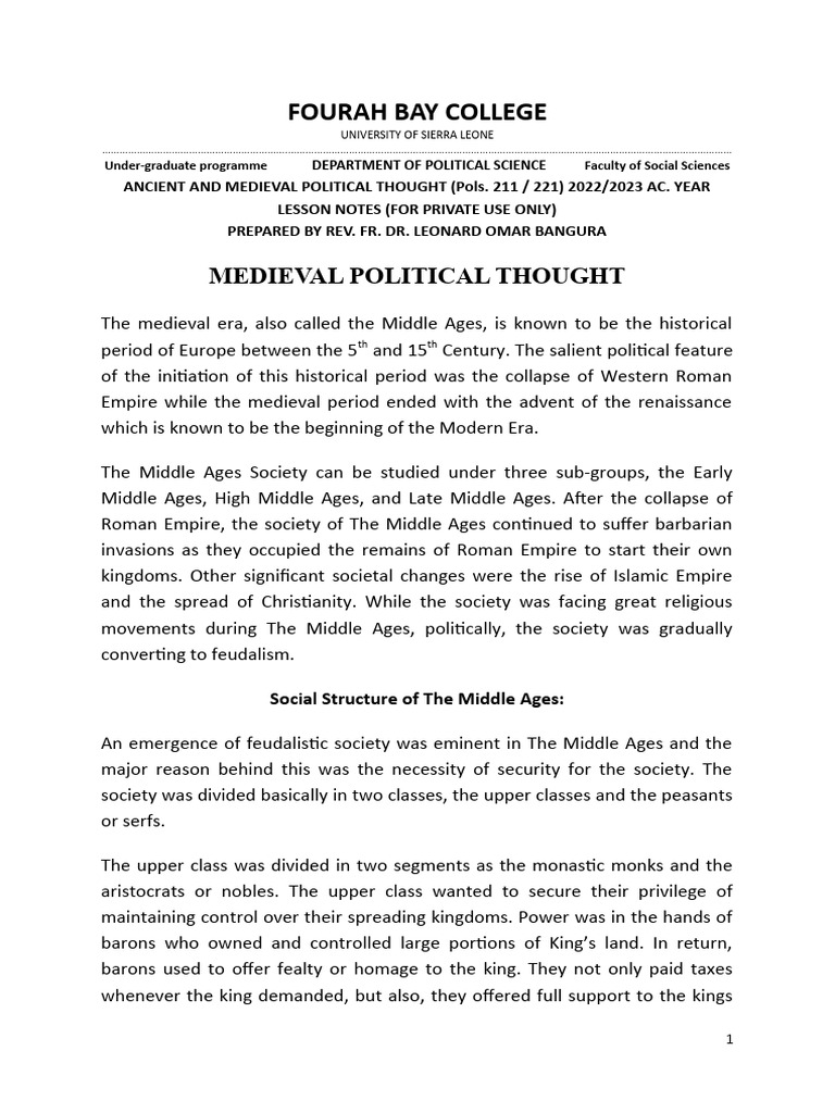 Updated Lesson Notes For Medieval Political Thought 2023 | PDF ... Updated Lesson Notes For Medieval Political Thought 2023 | PDF ...
