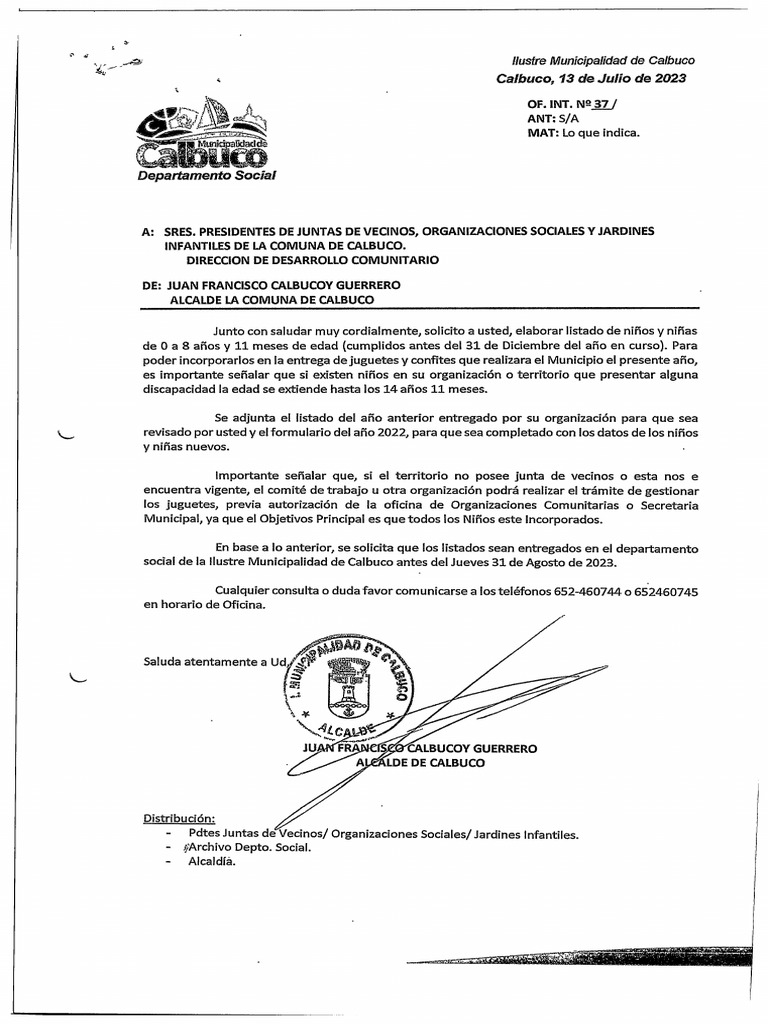 Oficio Programa Navidad | PDF