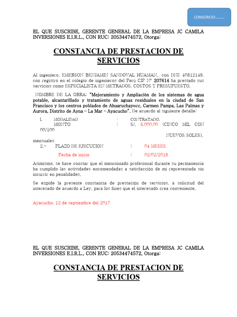 Constancia Emerson...... | PDF | Agua dulce | Ingeniería hidráulica