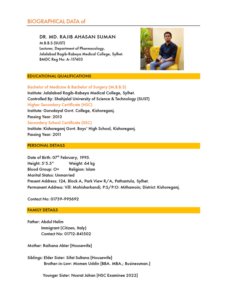 DR Rajib Biodata | PDF
