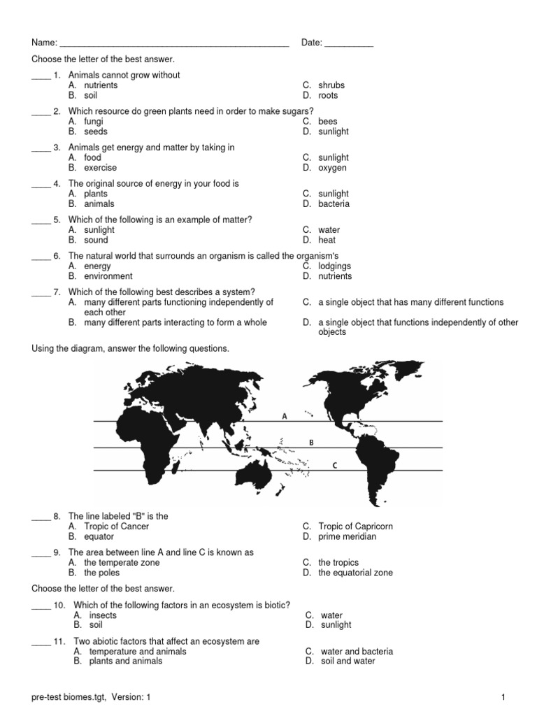 7th Grade Science First SLO Pre Assessment Document | PDF | Ecosystem ...
