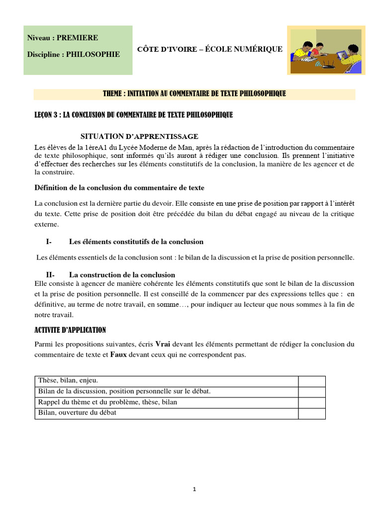 Philo 1ère - Leç 3 - La Conclusion Du Commentaire de Texte ...