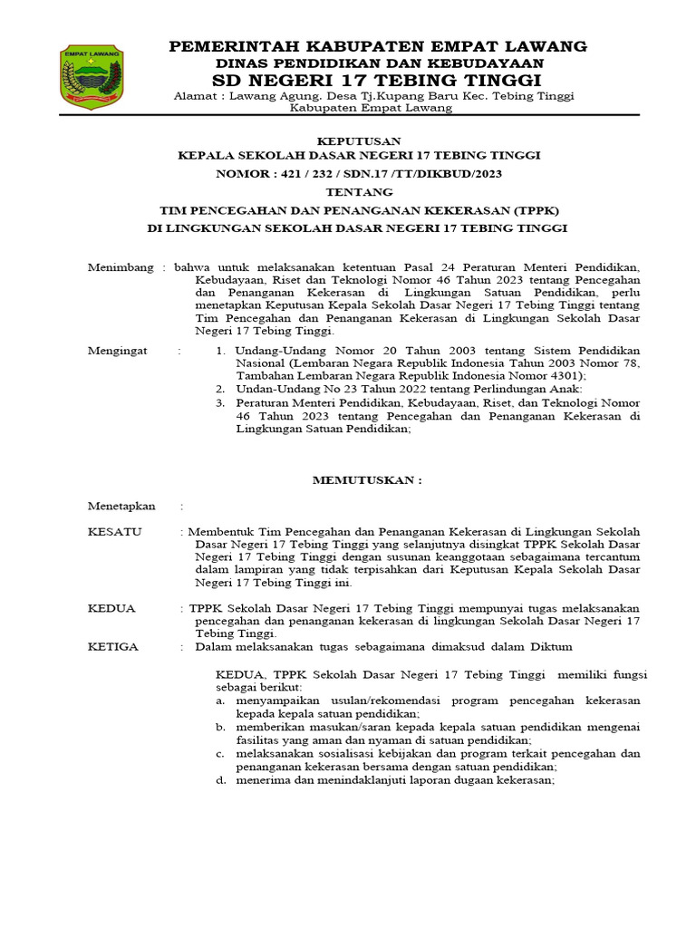 Contoh SK Tim TPPK | PDF