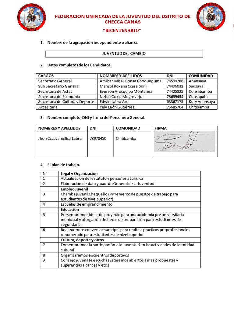 Juventud del Cambio en Checca Canas | PDF