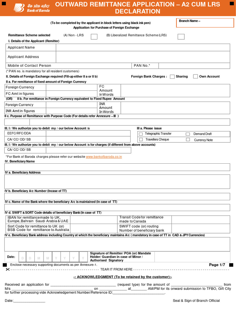BOB Outward Remittance Non Imports Application Form | PDF