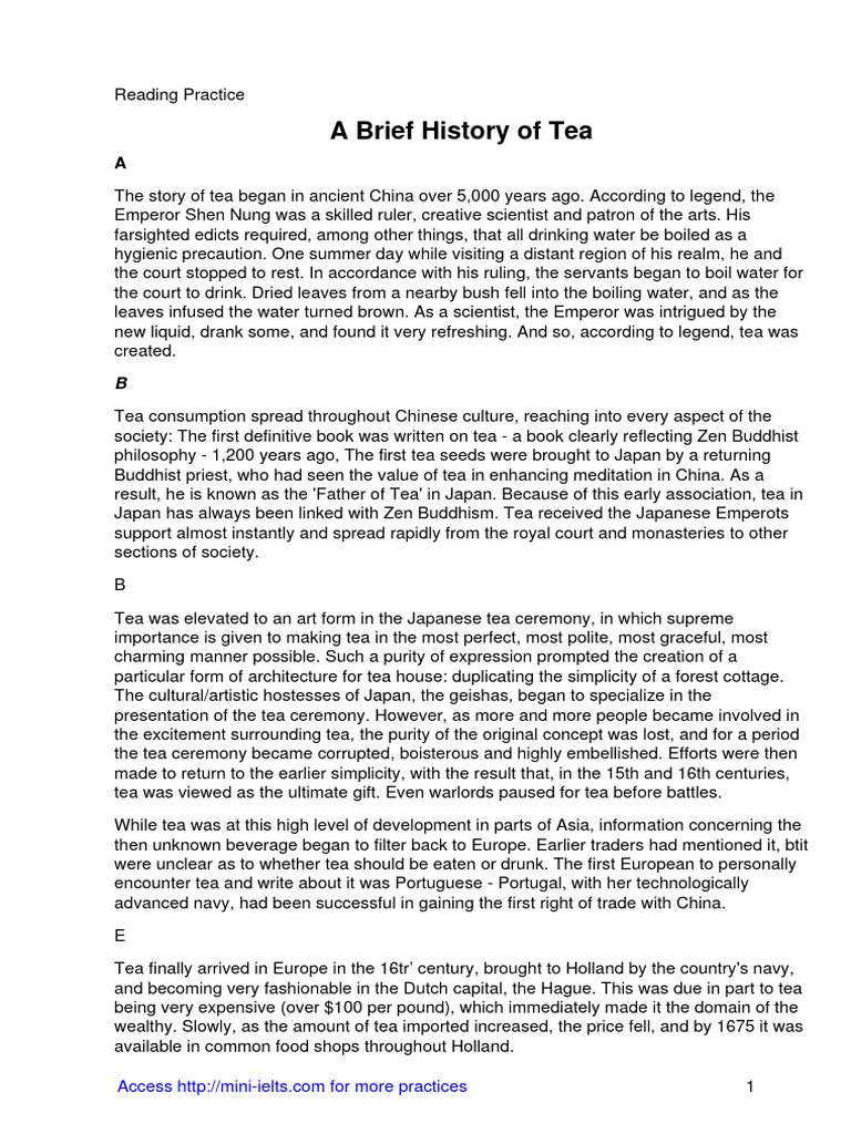 A Brief History of Tea | PDF | Tea | Drink