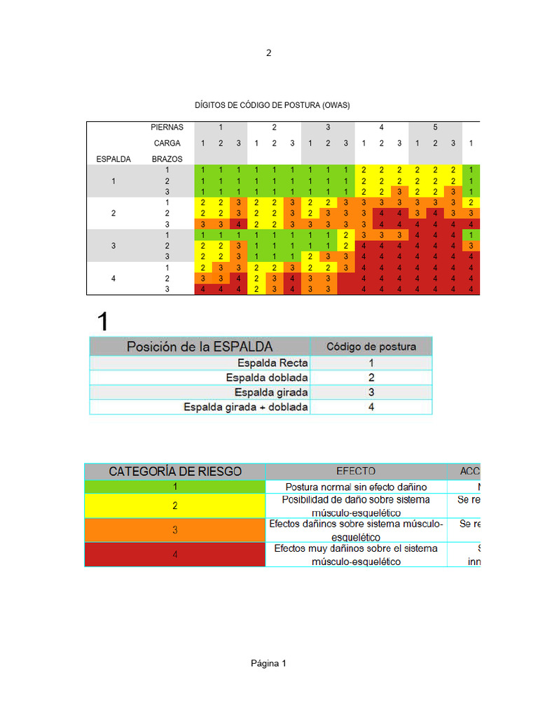 METODO-OWAS-TABLAS-EXCEL - Ejemplos | PDF