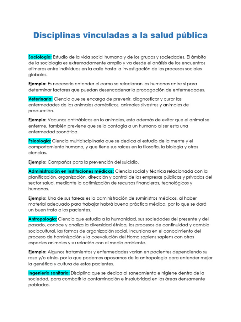 Disciplinas Vinculadas A La Salud Pública | PDF | Ingeniería | Sociología
