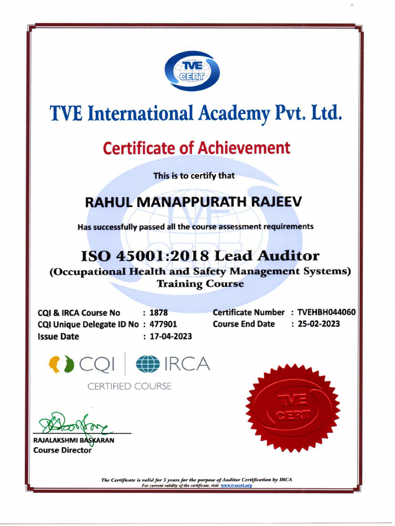 Iso 45001 - Sample Tve | PDF