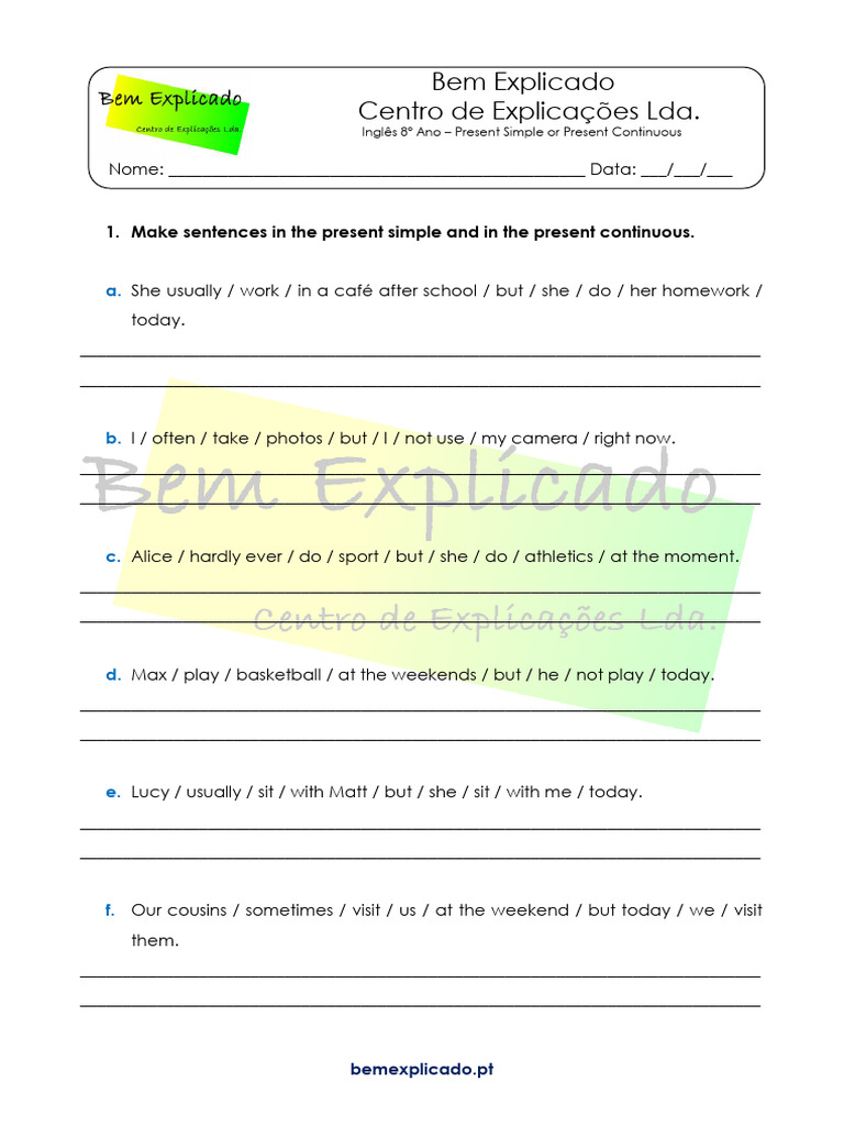 0.6 - Ficha de Trabalho - Present Simple or Present Continuous | PDF | Languages | Foreign ...